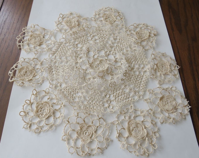 Antique Ecru Tatted Large Doile Vintage Tatting Doily - Etsy