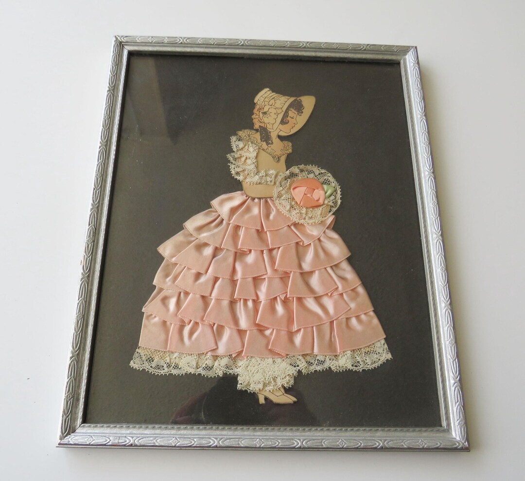 Antique Ribbon Work Embellished Paper Doll Picture Vintage Ribbonwork ...