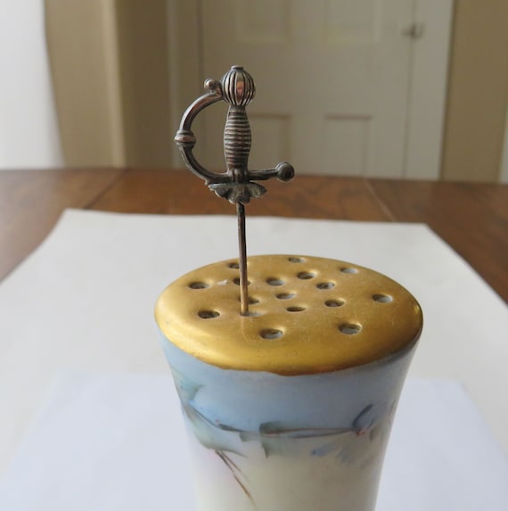 Antique Hatpin Brass Sword Handle Hat Pin - Gem