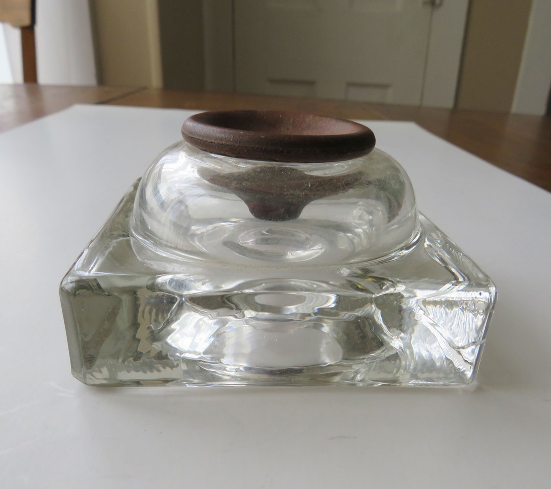 Antique Glass Inkwell Ceramic Insert Vintage Ink Well - Etsy
