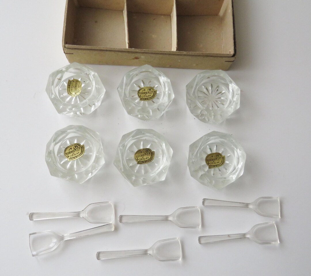 6 Vintage Czech Glass Salt Dish Set & Spoons Bohemia Salts - Etsy