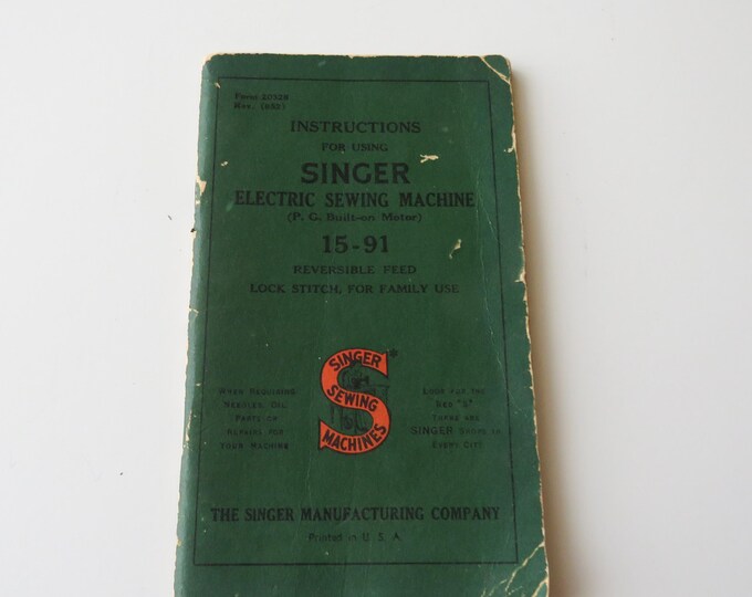 Antique Singer Sewing Machine Booklet 1952 Book 15-91 Manual Vintage ...