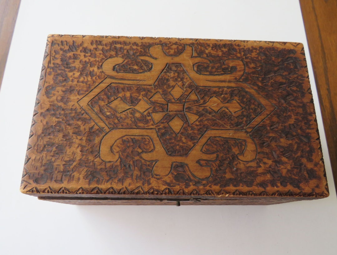Antique Pyrography Box Arts & Crafts Mission Style Vintage Pyro Wood - Etsy