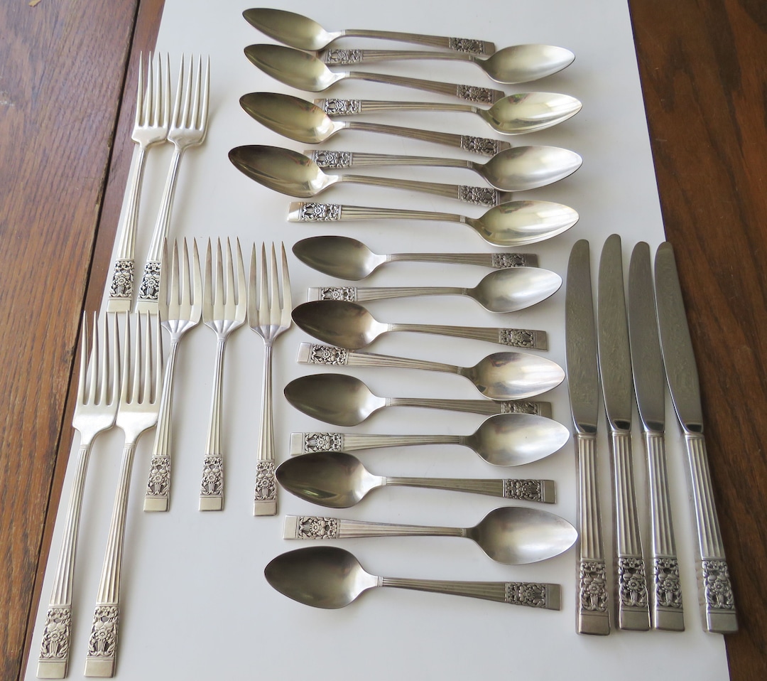 Antique Silver Plate Flatware Set Community Coronation Pattern 28 ...