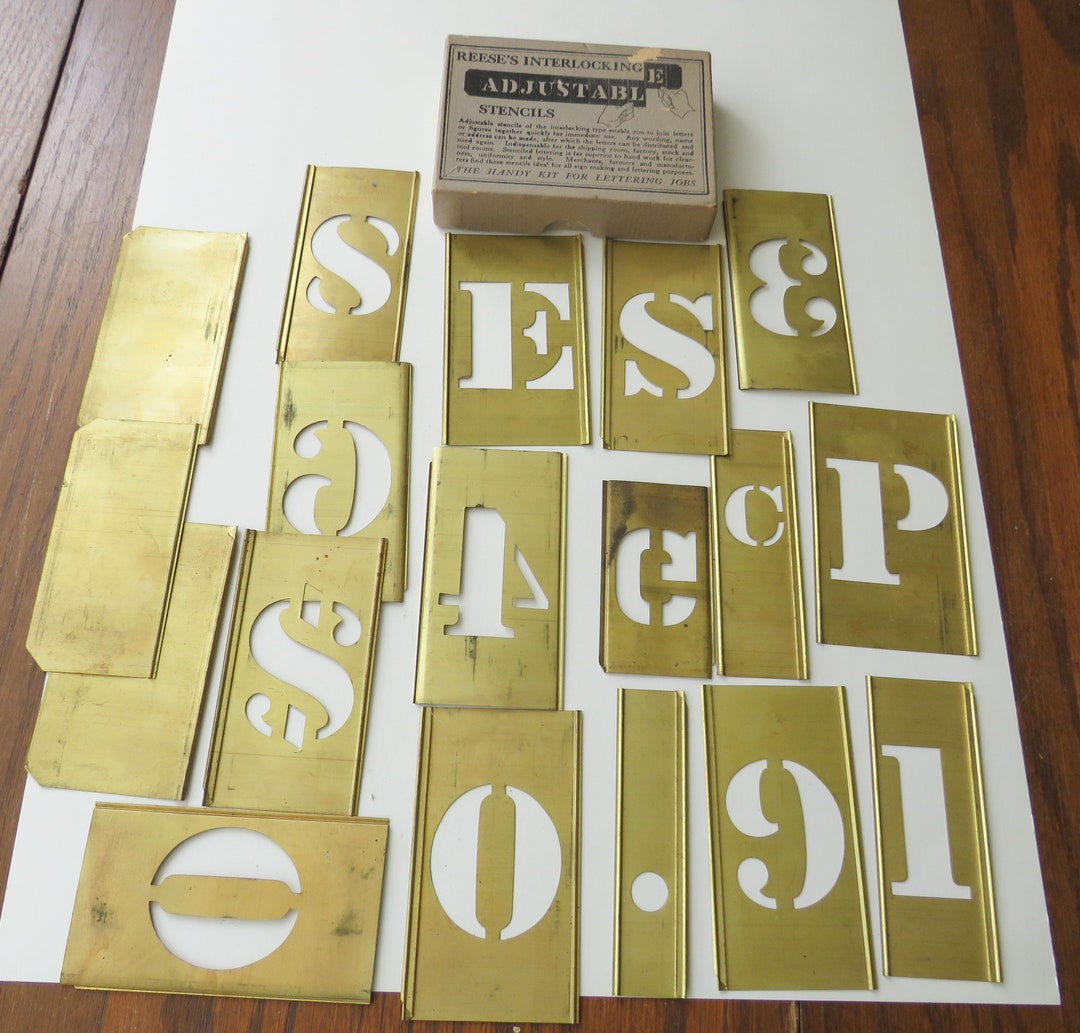Vintage Lot Brass Stencils Lettering Tool Letters Partial Set Boxed Box ...