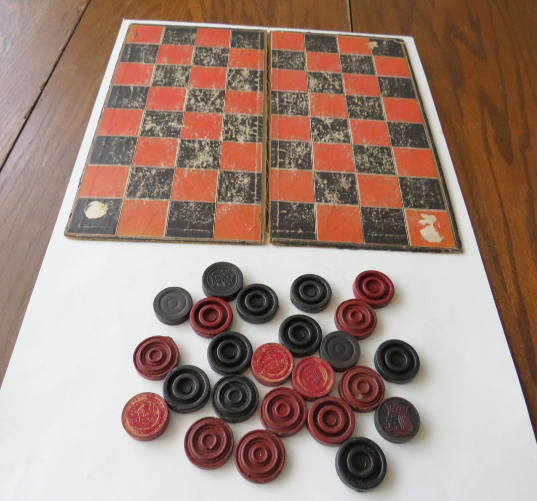 Lot 24 Antique Wood & Compo Checkers and Checker Board Composition ...