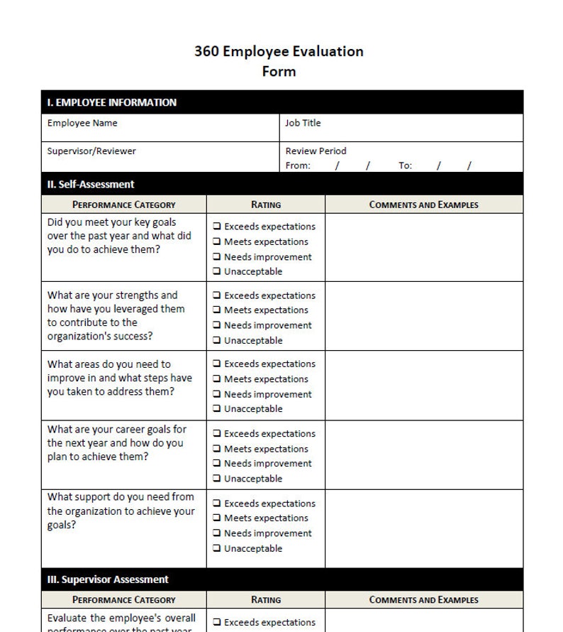 360 Employee Evaluation Form - Etsy