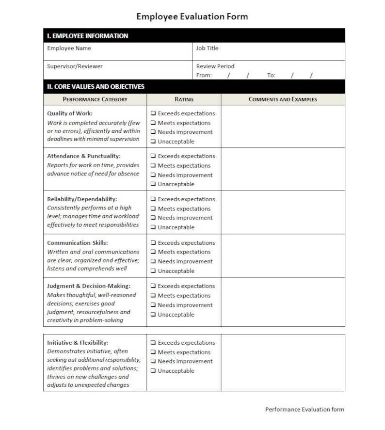 Employee Evaluation Form - Etsy Canada