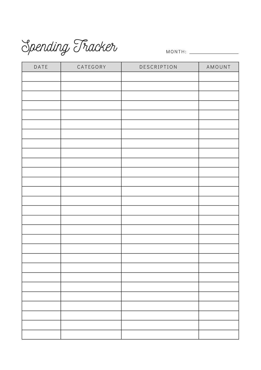 Spending Tracker Printable Monthly Expense Log Business Etsy Ireland