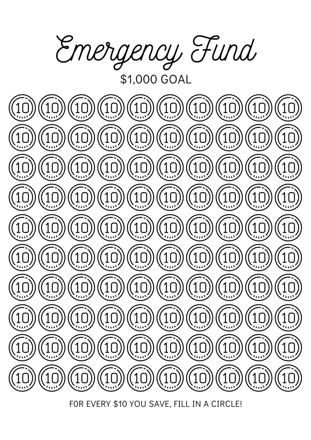 Printable 1,000 Emergency Fund 1000 Savings Tracker, Savings Goal, Dave ...