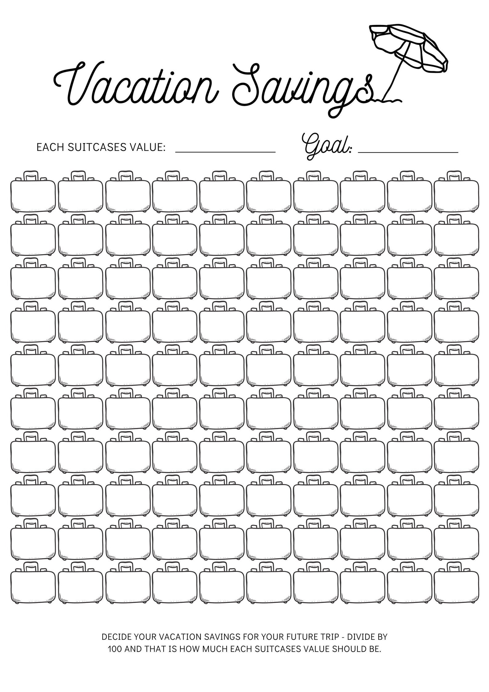 Vacation Savings Tracker, Instant Download, Printable, Savings Goal ...