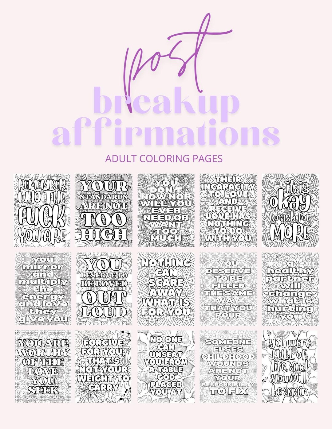 Healing Affirmations Coloring Pages, Post Breakup Affirmations Coloring ...
