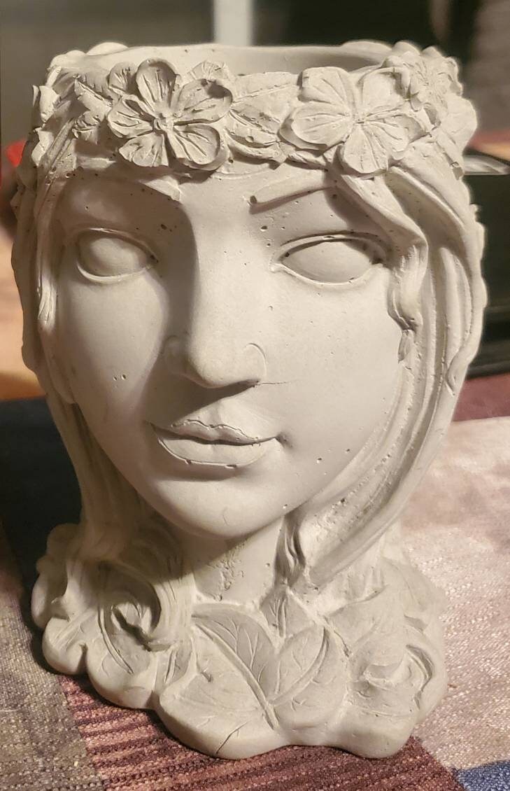Medium Concrete Girl Head Pot - Etsy