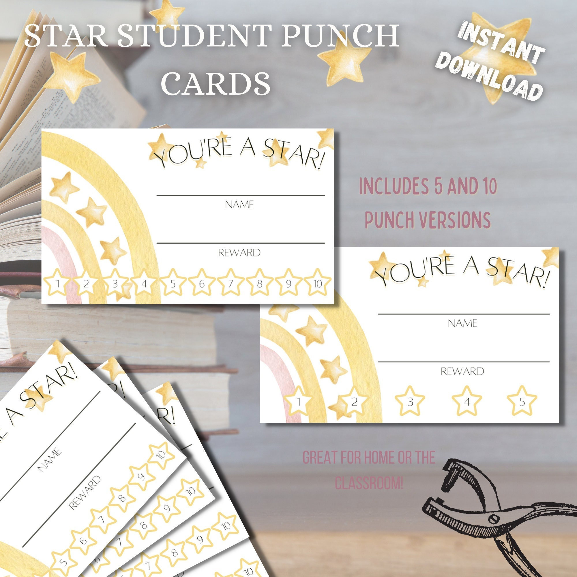 Star Student Punch Cards | Printable 5 Punch and 10 Punch Reward Card ...