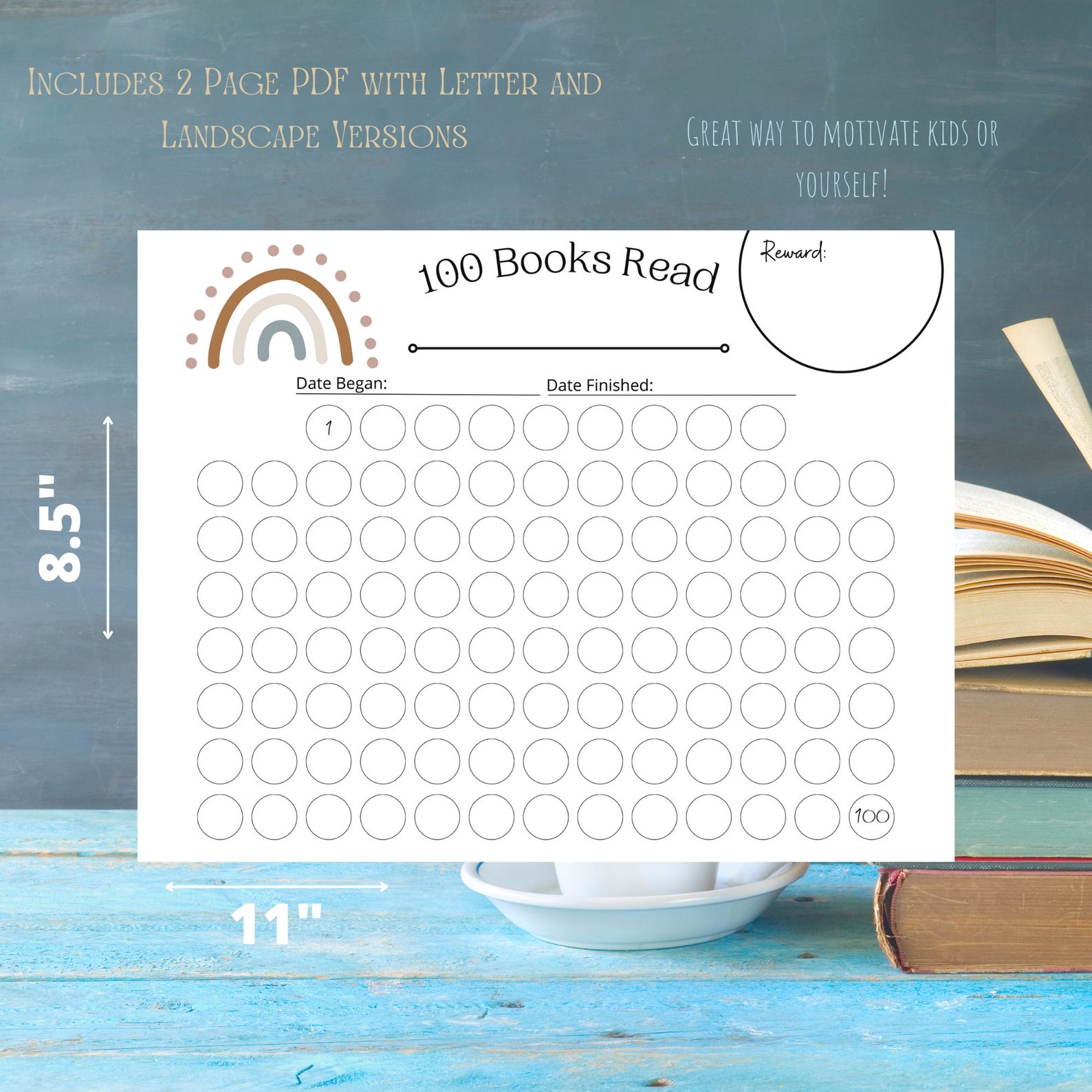 Printable Reading Challenge Tracker | 100 Book Tracker Log for Children ...