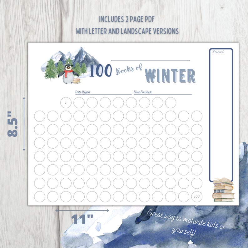 Printable Winter Reading Challenge 100 Book Tracker for Kids Reading ...