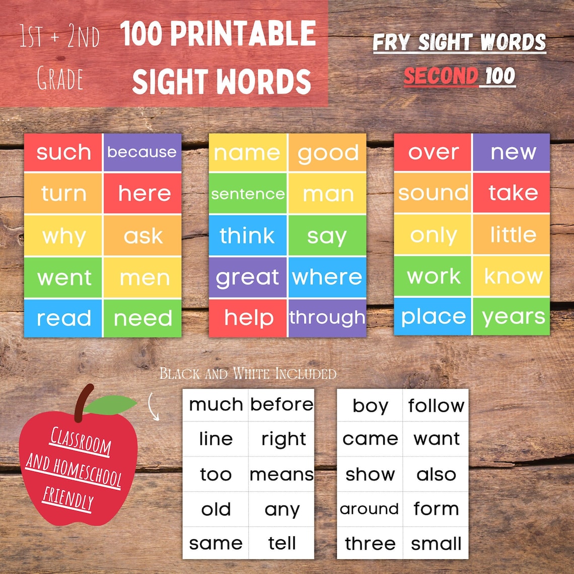 100 Printable Rainbow Fry Sight Words | the Second 100 | High Frequency ...