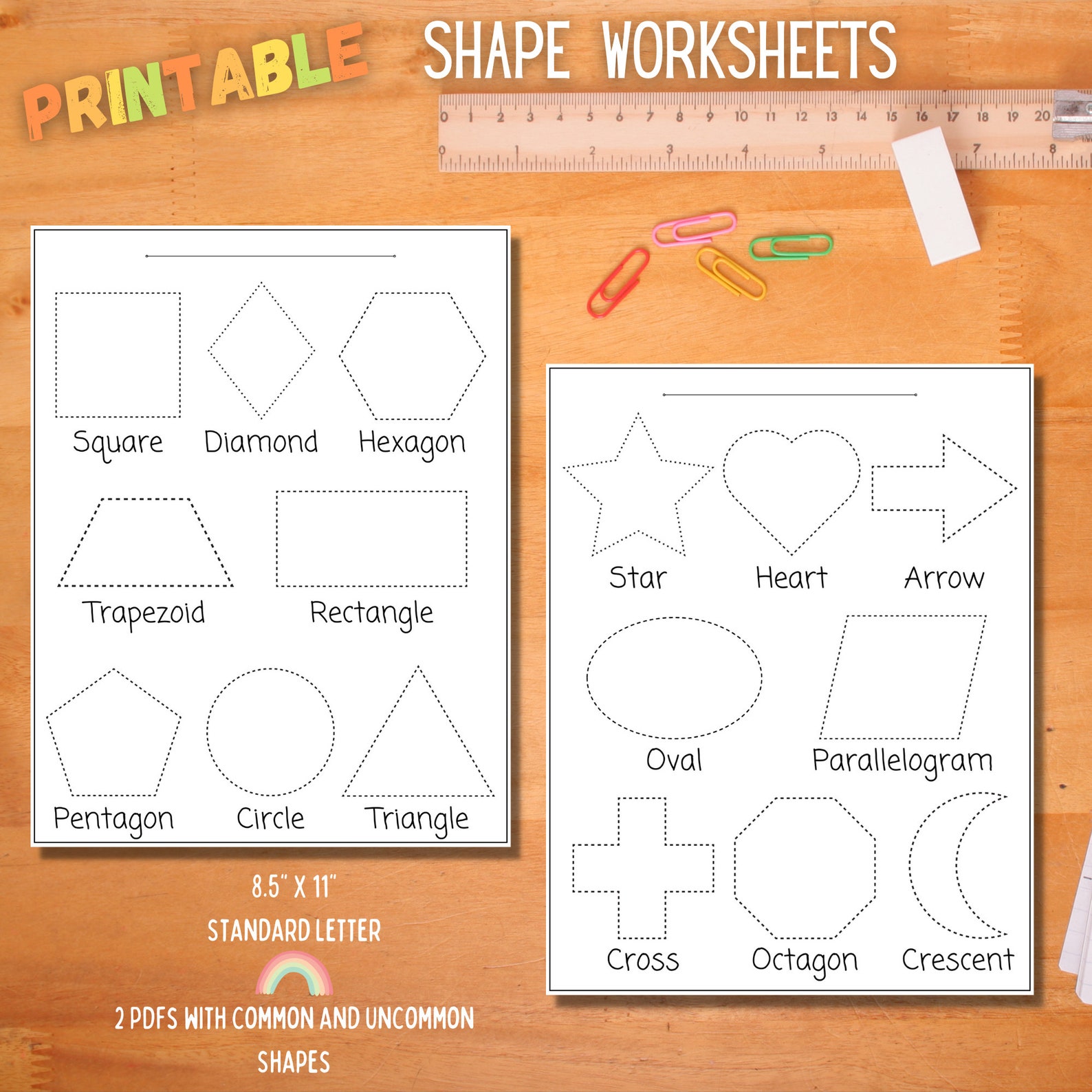 Shape Tracing Worksheets Printable | Preschool Practice Shapes - Etsy