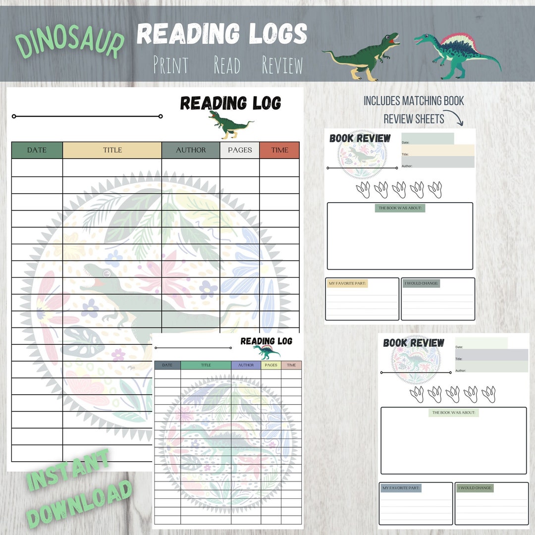 Printable Reading Log for Kids | Book Review Sheets | Dinosaur Book Log ...