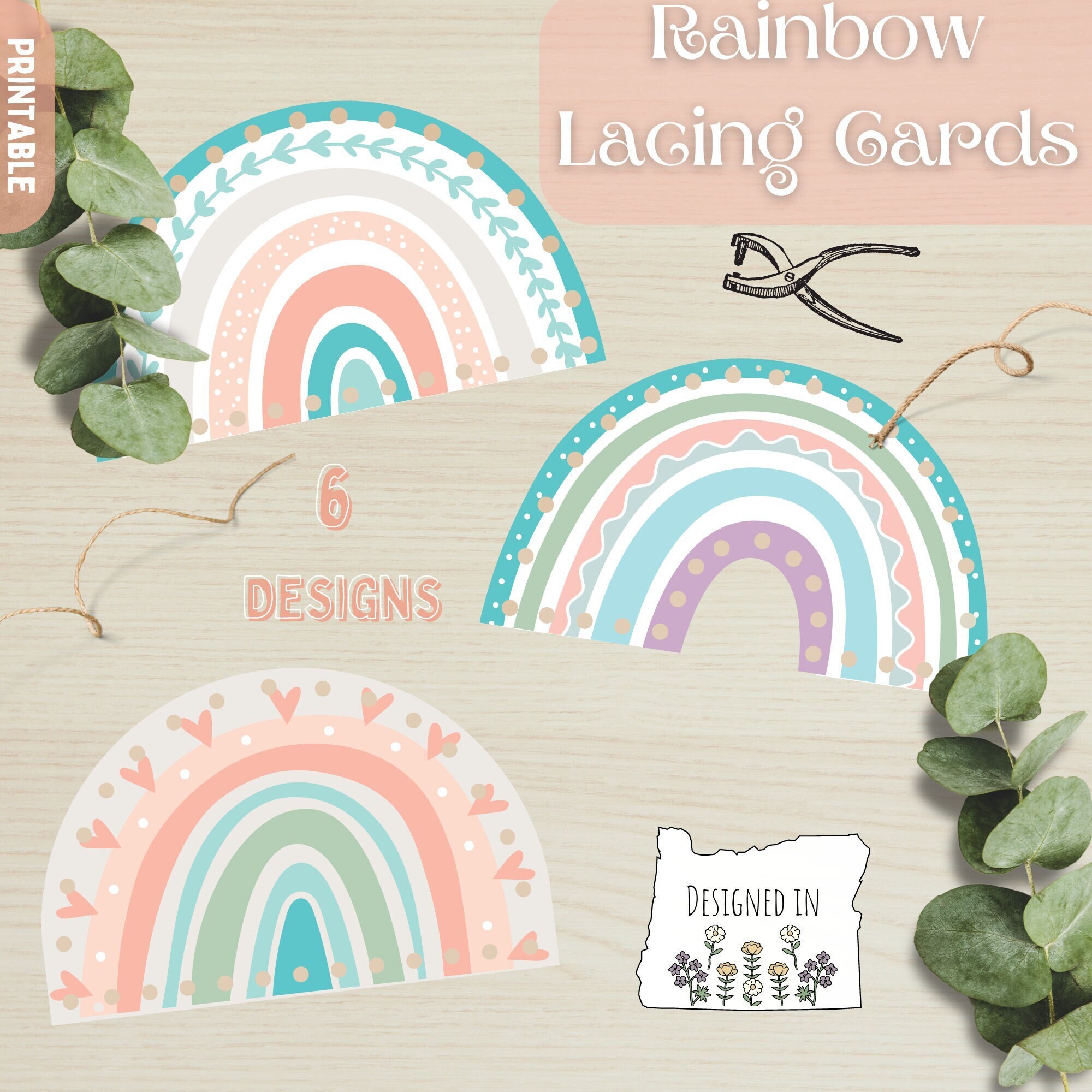 Boho Rainbow Lacing Cards Printable Montessori | Preschool Fine Motor ...