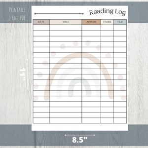 Printable Reading Log for Children or Adults | Boho Rainbow Reading Log ...