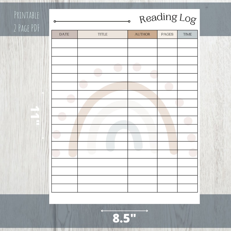 Printable Reading Log for Children or Adults | Boho Rainbow Reading Log ...