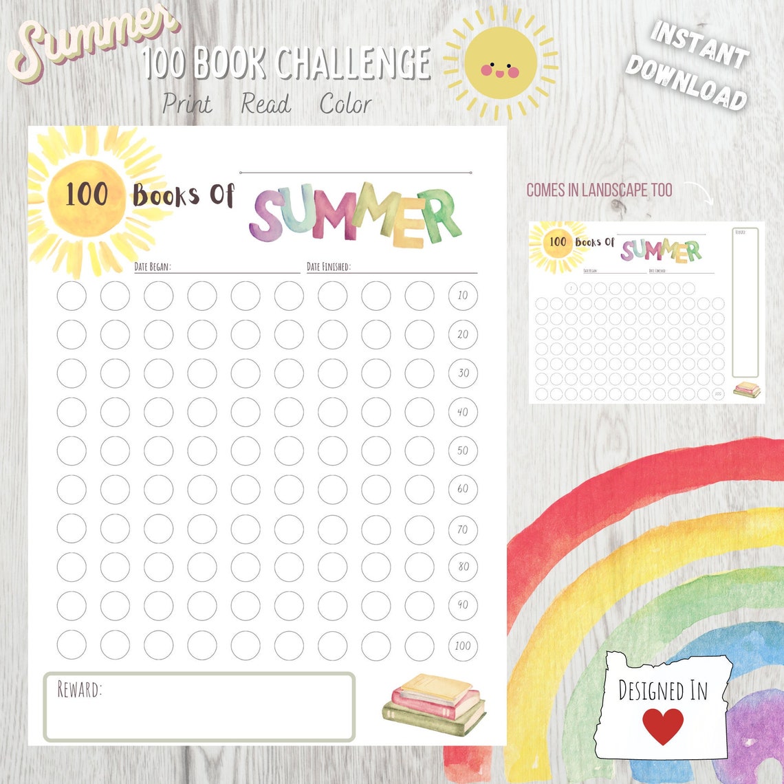 Printable Summer Reading Challenge | 100 Book Tracker for Children and ...