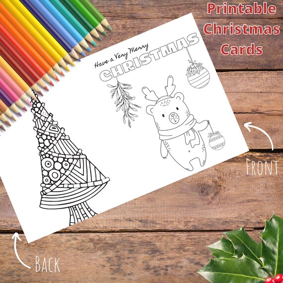 Printable Christmas Coloring Cards Christmas Cards for | Etsy