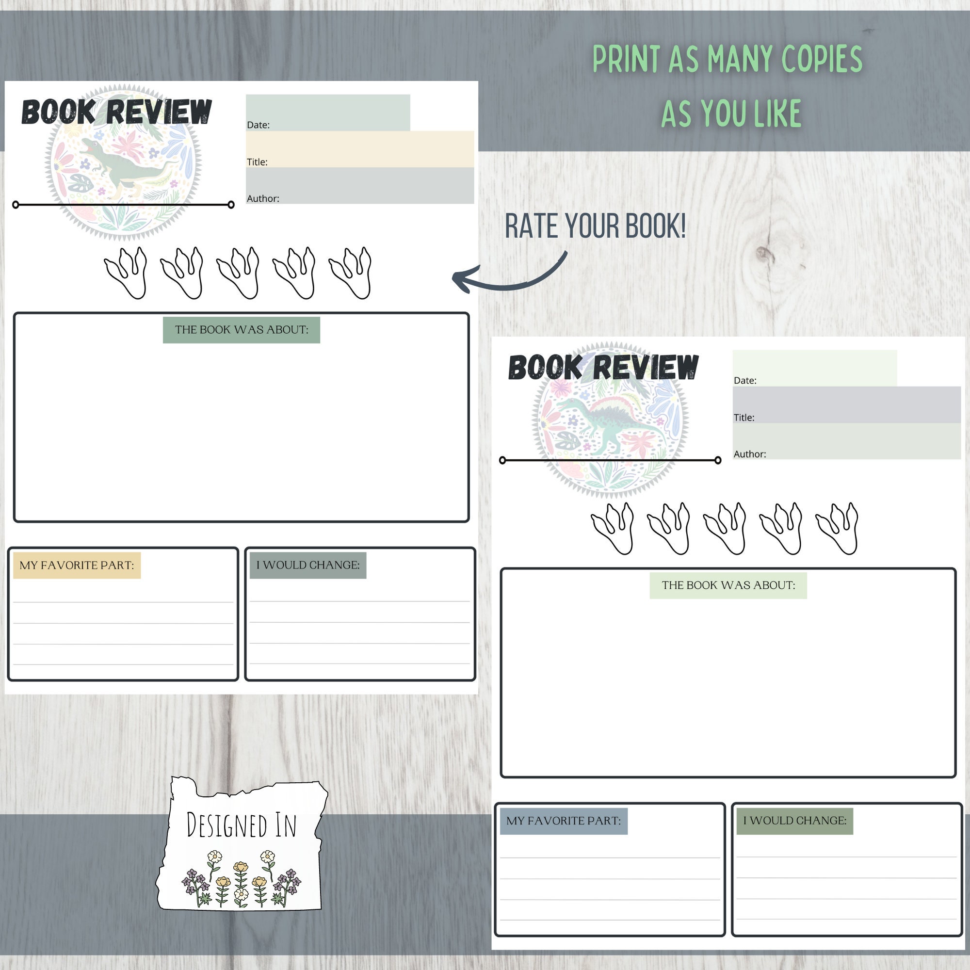 Printable Reading Log for Kids | Book Review Sheets | Dinosaur Book Log ...