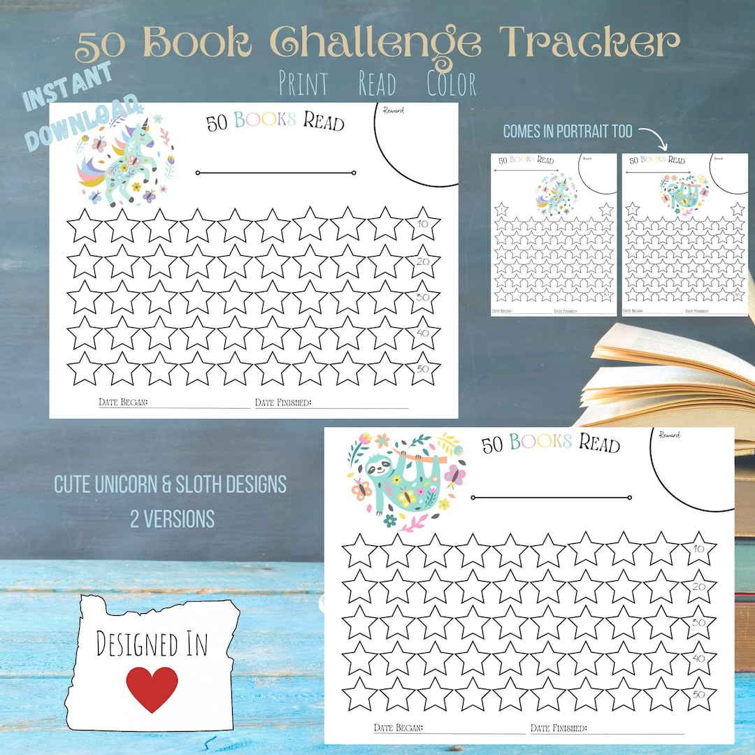 Printable Book Tracker Challenge for Kids | 50 Books Read Tracking ...