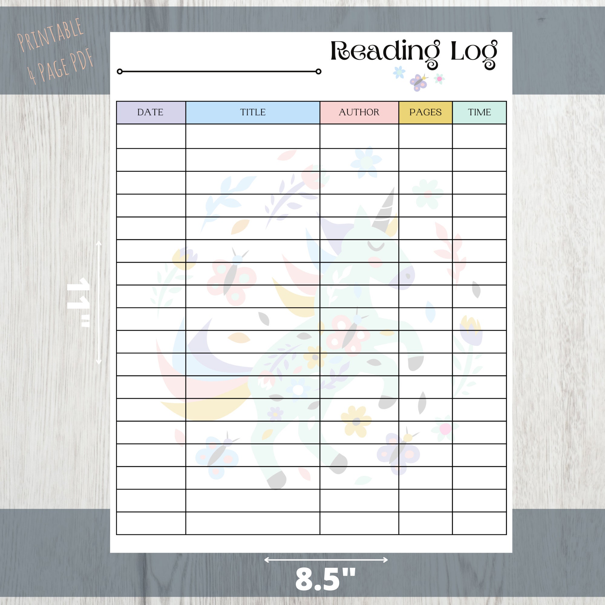Printable Reading Log for Children | Unicorn and Sloth Reading Logs and ...