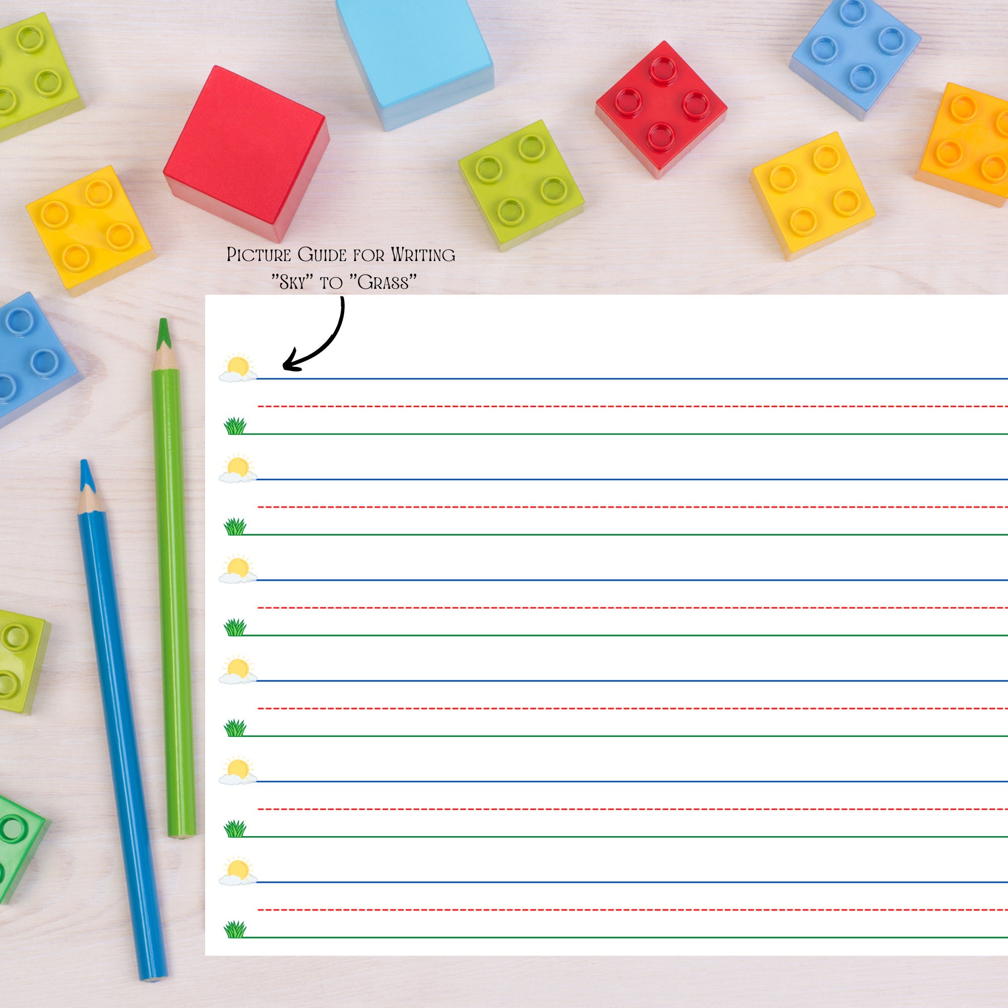 Printable Writing Practice Paper .75" Rule | Colored Lines and Picture ...