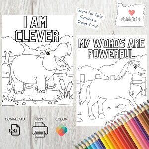 Coloring Pages for Kids Printable Affirmation Animals - Etsy