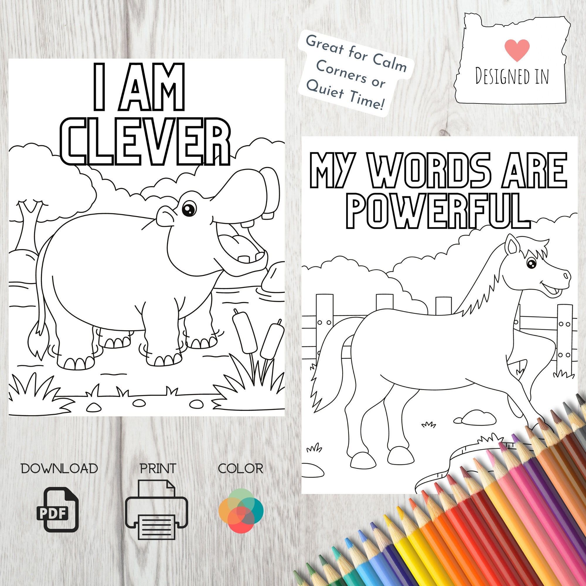 Coloring Pages for Kids Printable | Affirmation Animals - Etsy