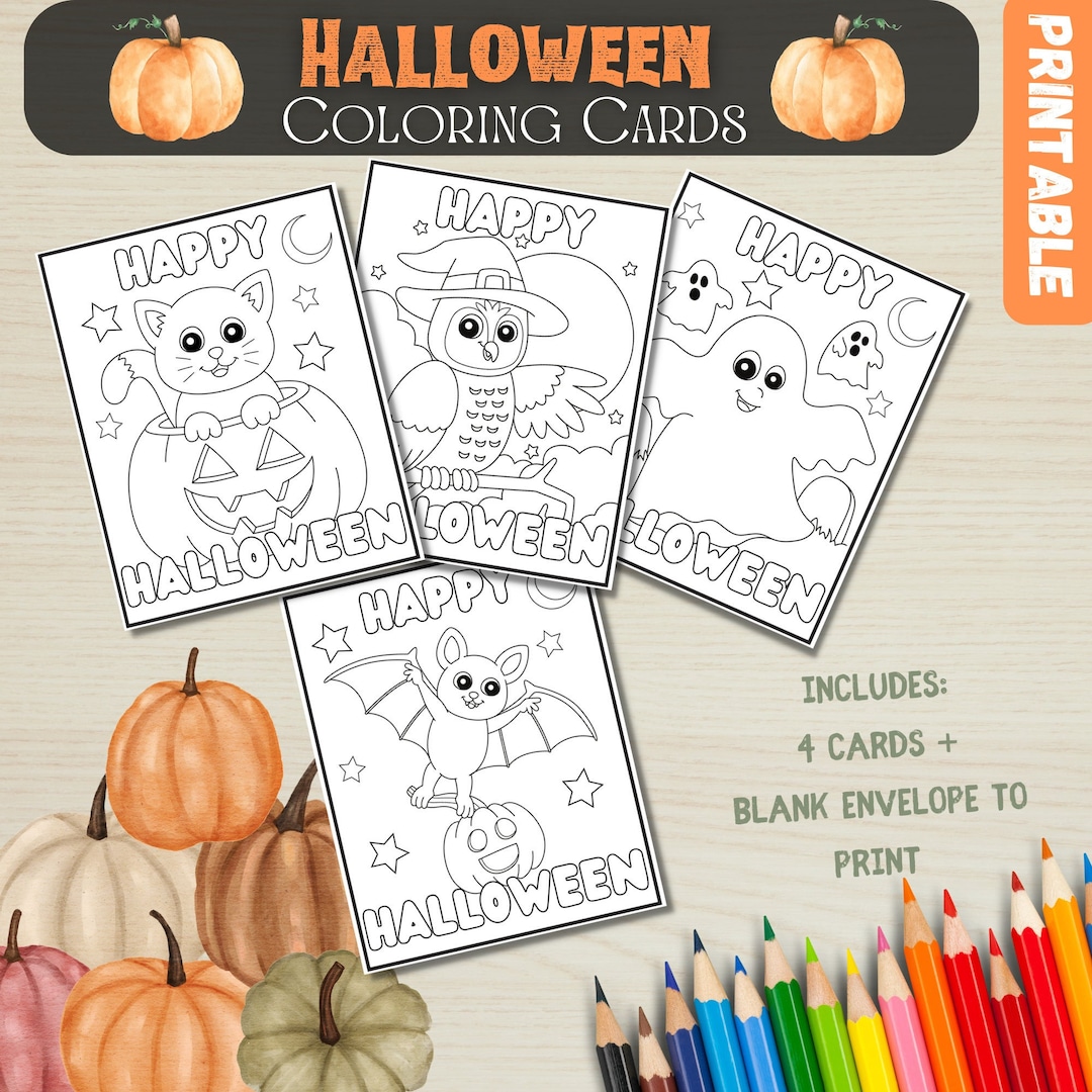 Halloween Cards to Color for Kids | Printable Coloring Card Happy ...