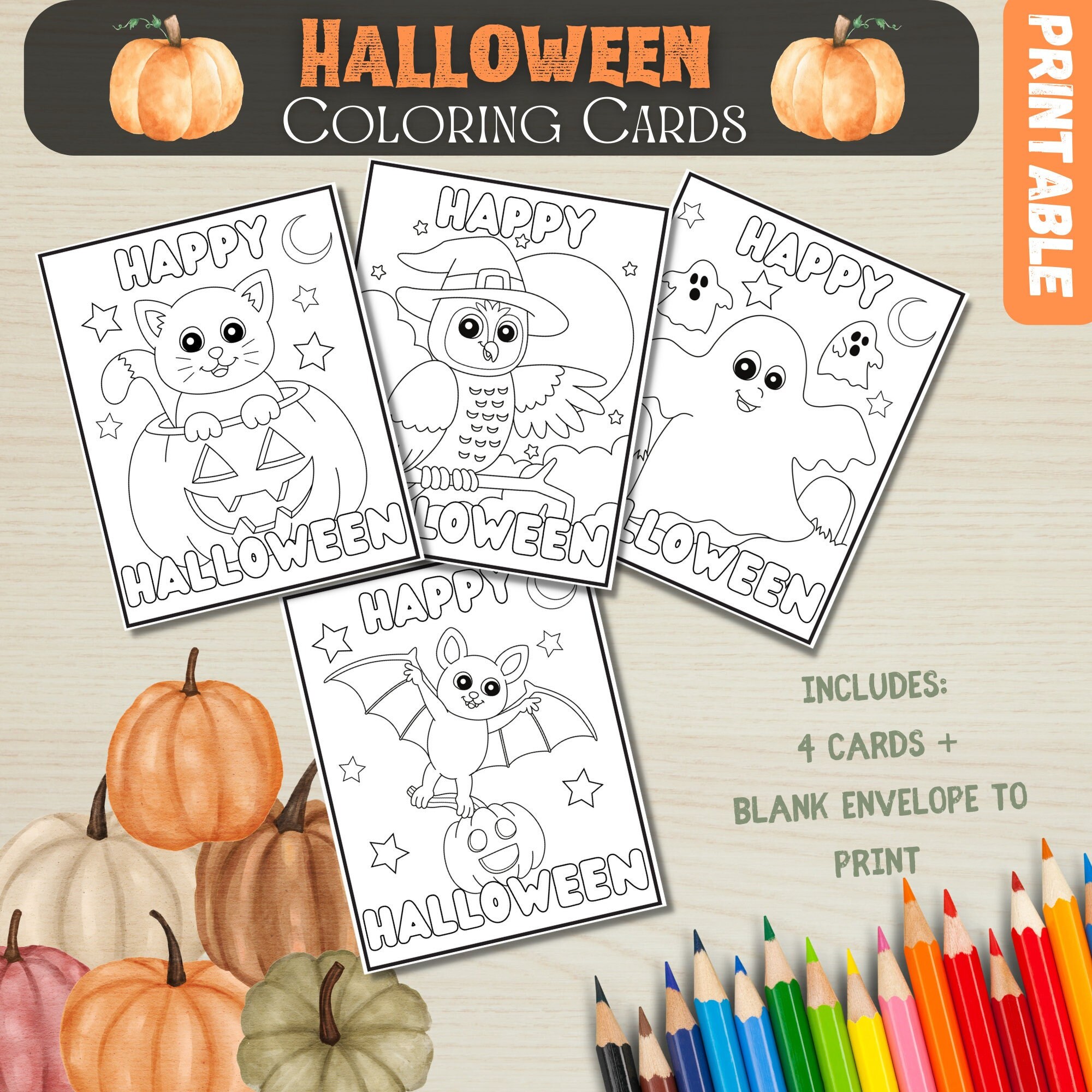 Halloween Printable Cards To Color 12 Sets Of Free, Printable