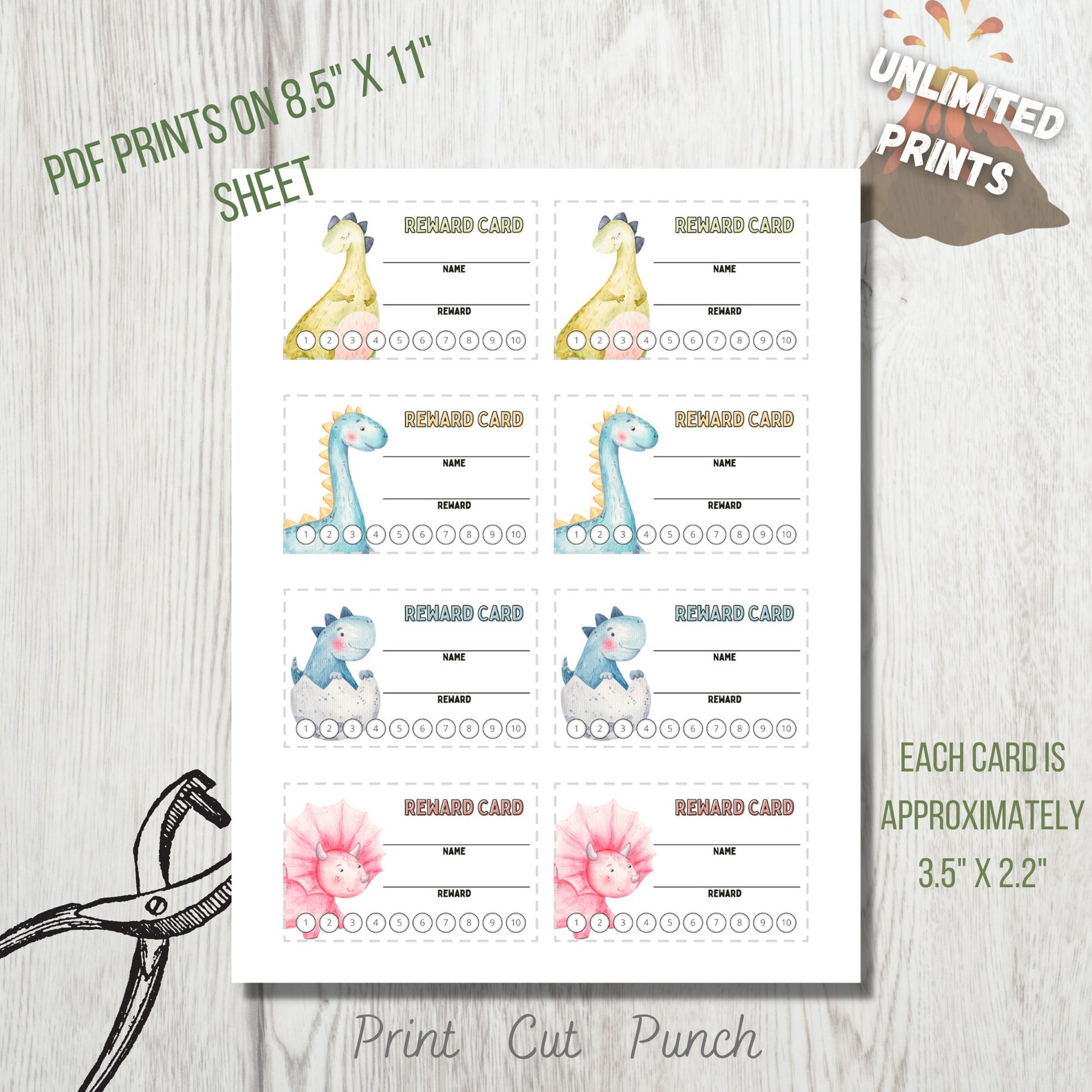 Reward Punch Card Printable | Dinosaur Reward Cards for Kids ...