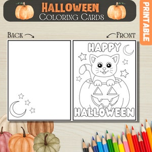 Halloween Cards to Color for Kids | Printable Coloring Card Happy ...