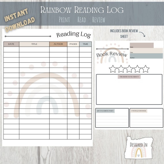 Printable Reading Log for Children or Adults Boho Rainbow | Etsy