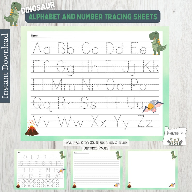 Alphabet and Number Tracing Worksheet Printable | Kindergarten ABC ...