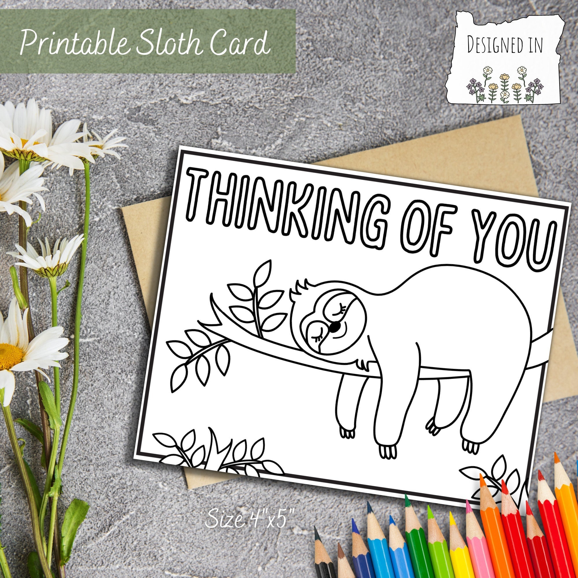 Printable Thinking of You Card for Kids to Color | Sympathy Sloth Card ...