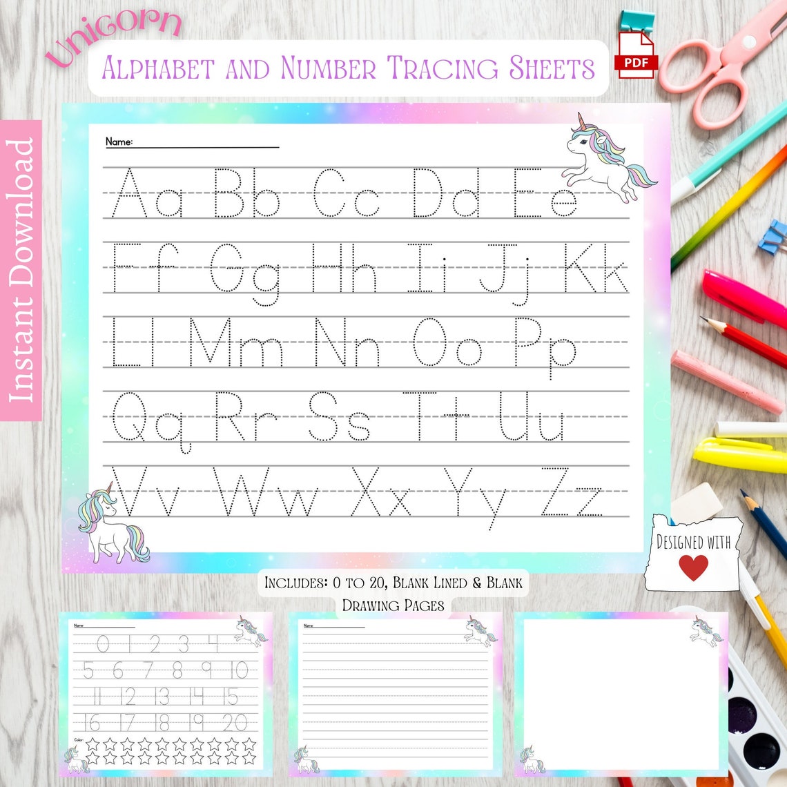 Printable Alphabet Tracing Worksheet for Kids | Unicorn A to Z Letter ...