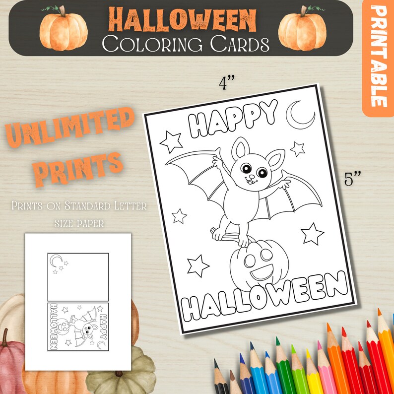 Halloween Cards to Color for Kids | Printable Coloring Card Happy ...