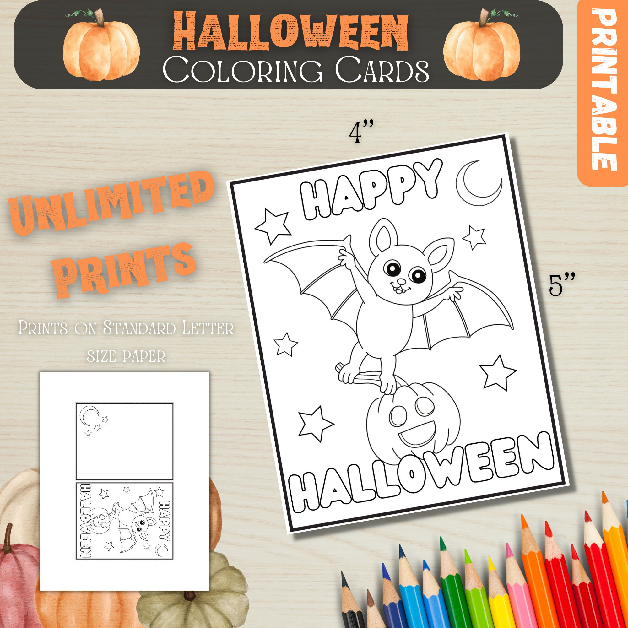 Halloween Cards to Color for Kids | Printable Coloring Card Happy ...