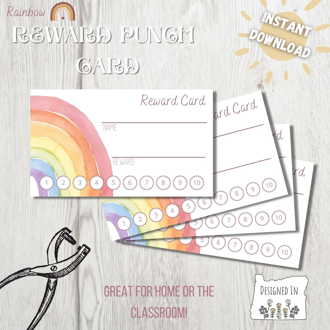 Printable Reward Punch Cards for Kids | Rainbow Incentive Reward Card ...