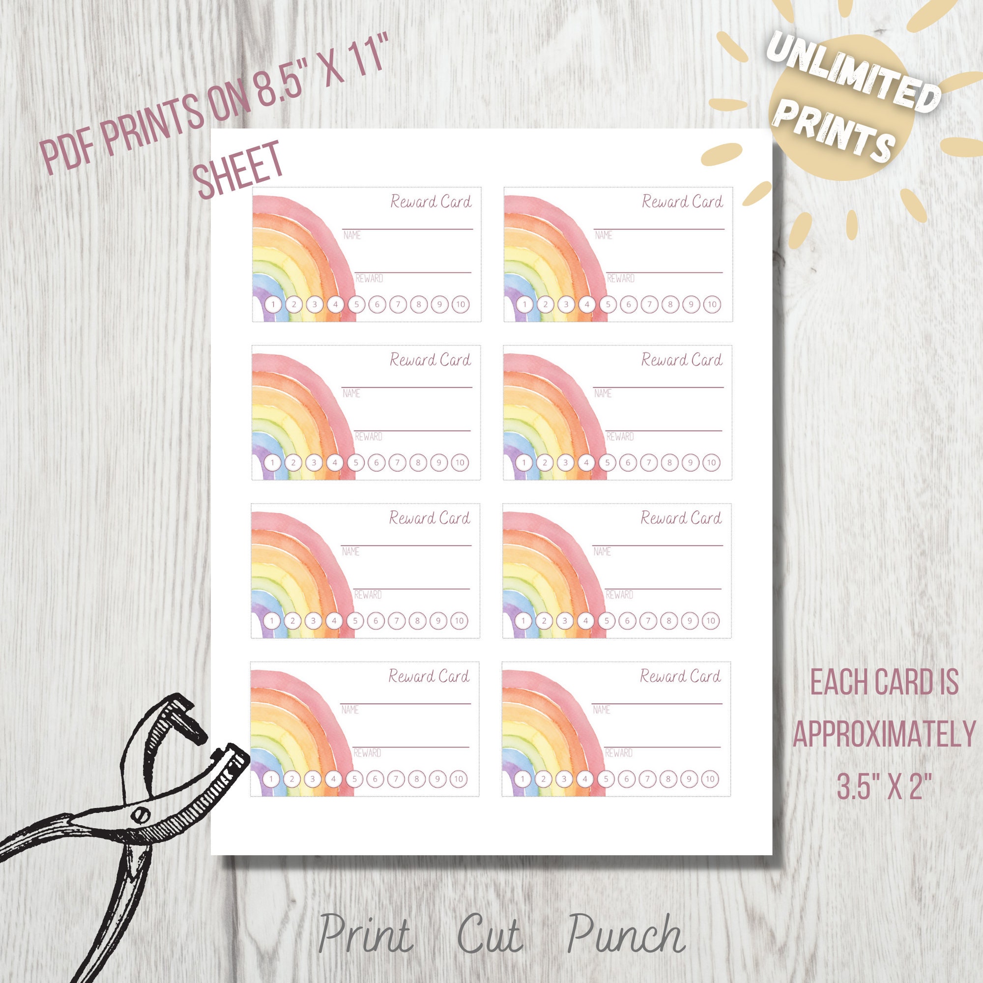 Printable Reward Punch Cards for Kids | Rainbow Incentive Reward Card ...