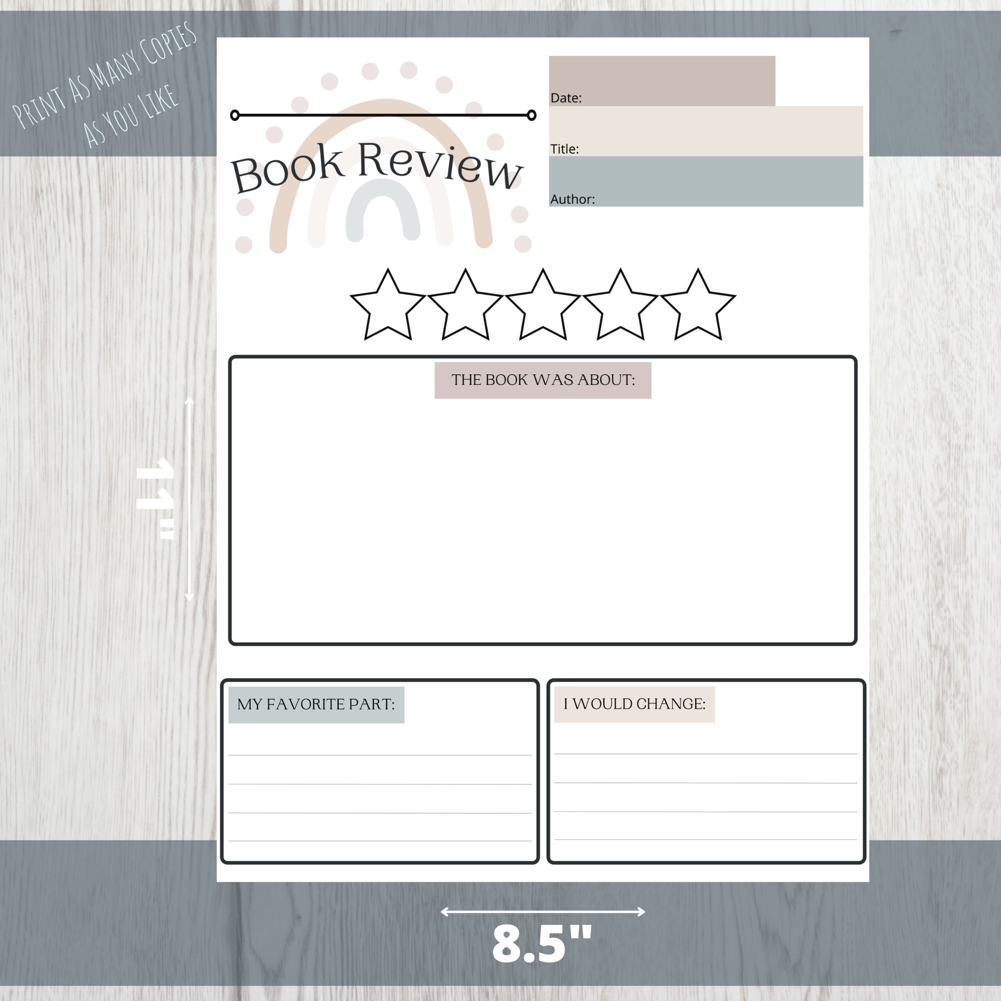 Printable Reading Log for Children or Adults | Boho Rainbow Reading Log ...