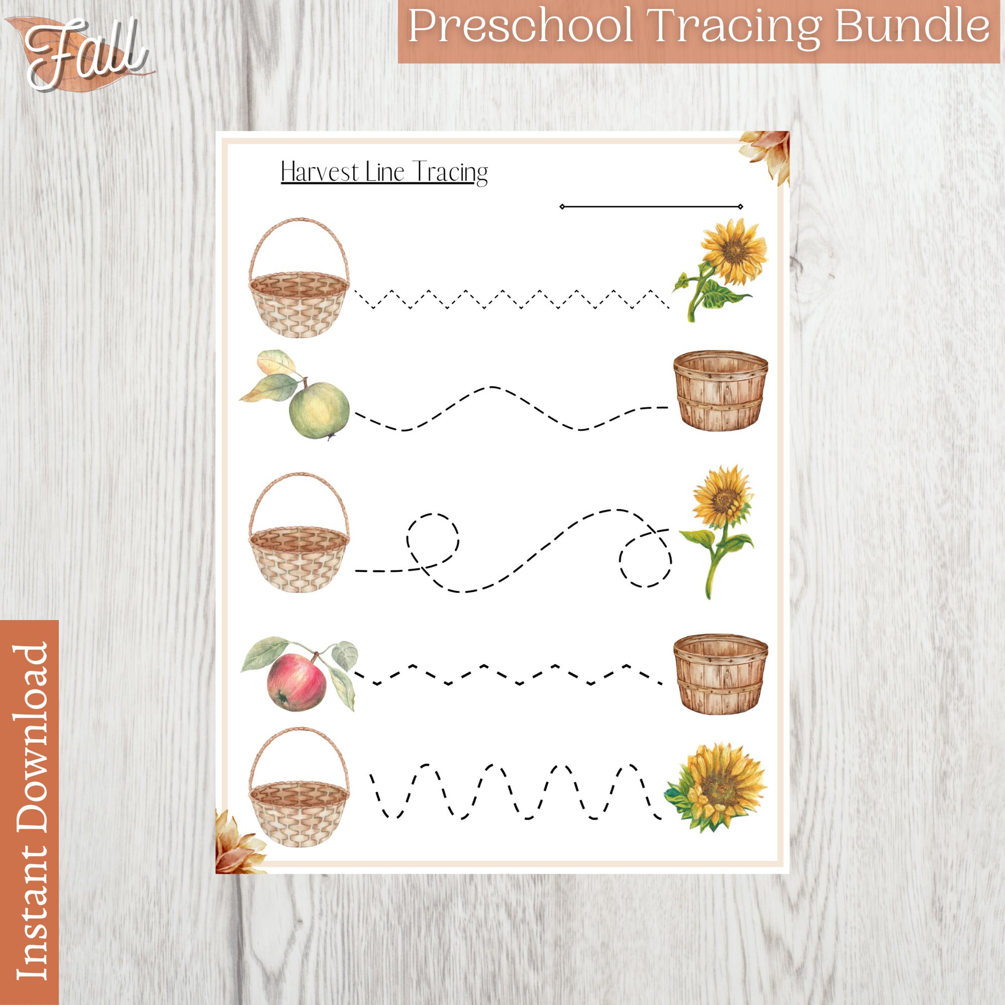 Fall Tracing Worksheets for Preschool and Toddler Curriculum ...