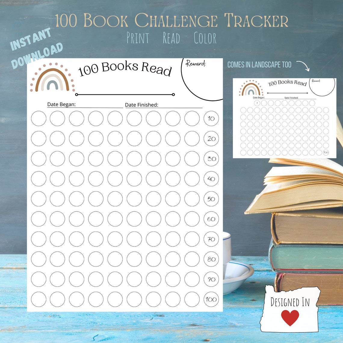 Printable Reading Challenge Tracker | 100 Book Tracker Log for Children ...