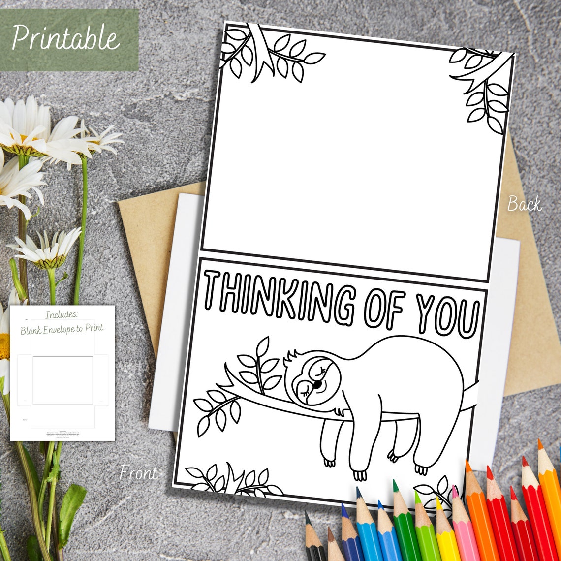 Printable Thinking of You Card for Kids to Color | Sympathy Sloth Card ...